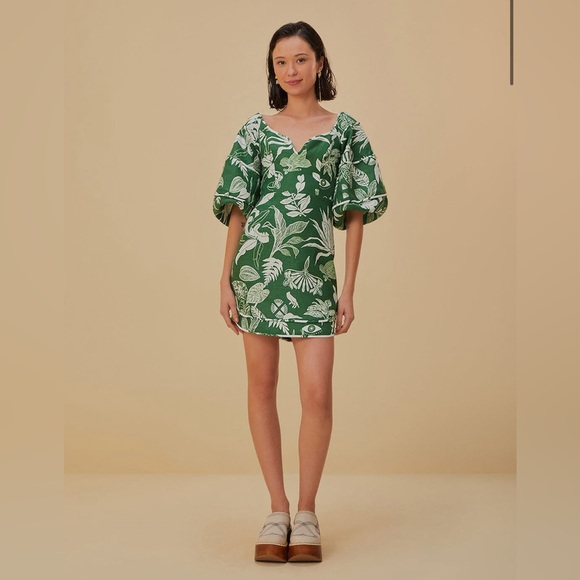 FARM Rio | Dresses | Farm Rio Forest Soul Green Short Sleeve Mini Dress ...